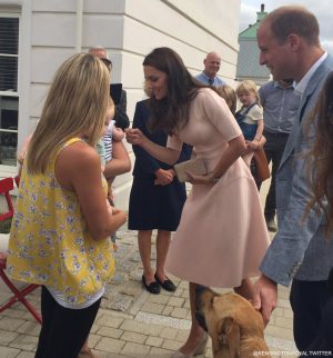 Kate Middleton wears blush pink dress by Lela Rose in Cornwall