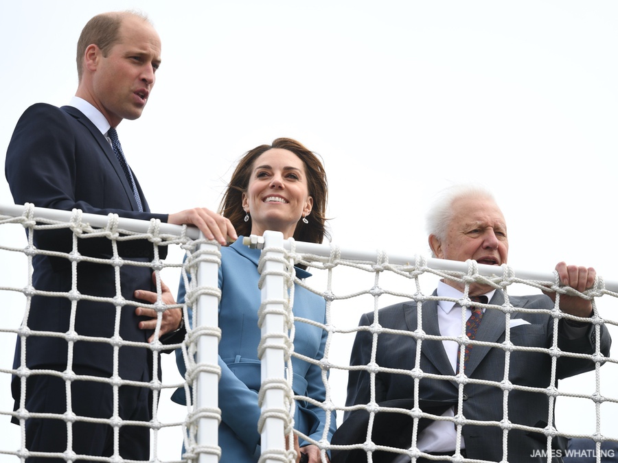 Kate in Alexander McQueen as she christens David Attenborough ship