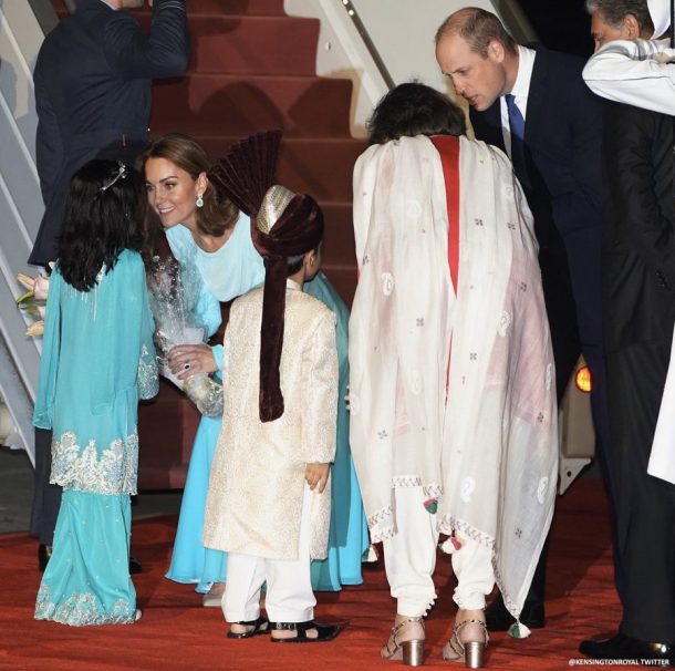 Pakistan Day 1: Kate arrives wearing Catherine Walker