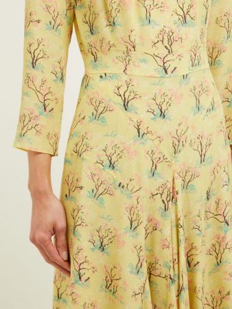 Yellow Raey dress worn by Kate Middleton, featuring an acid tree print
