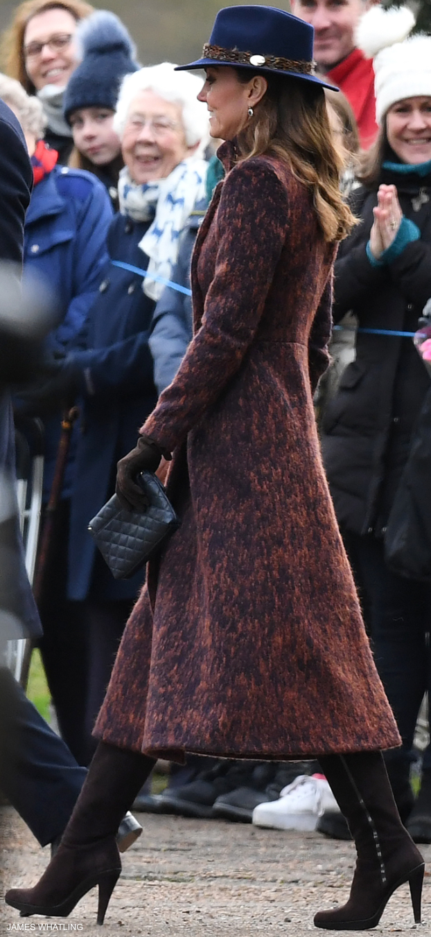 Kate Middleton carrying the Jaeger Kate Bag in Navy Quilted Leather