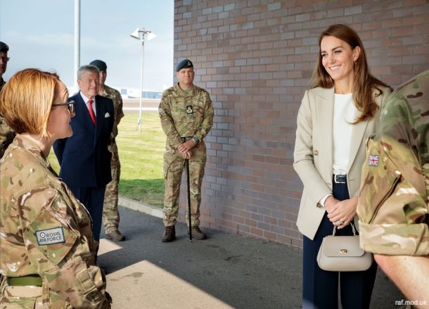 Kate Middleton carrying the Tusting Mini Holly Bag in Taupe