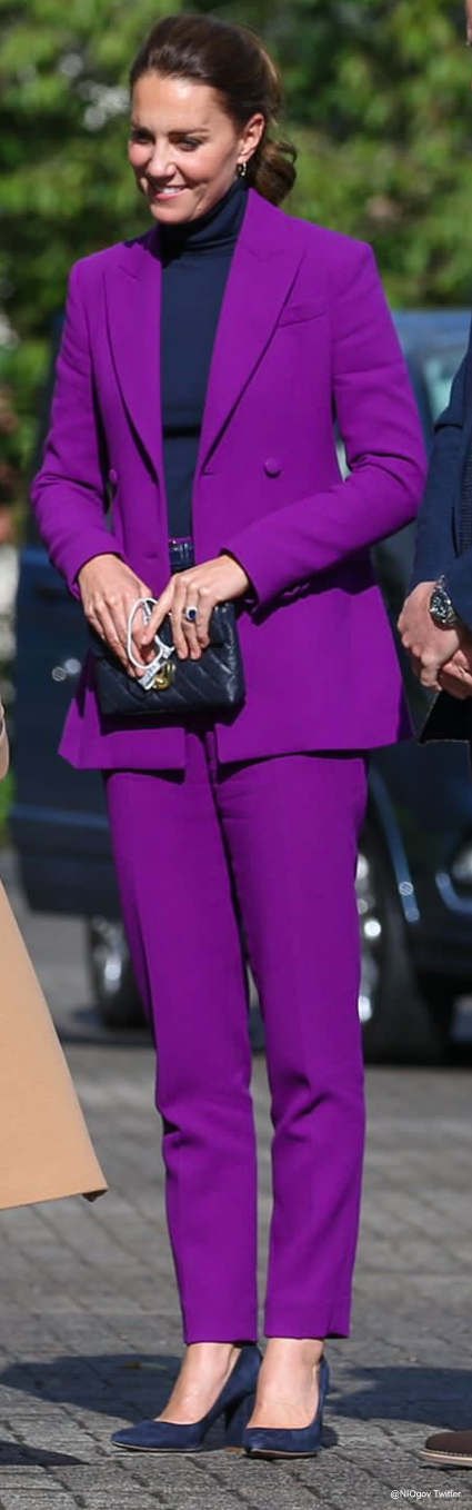 Kate Middleton carrying the Jaeger Kate Bag in Navy Quilted Leather
