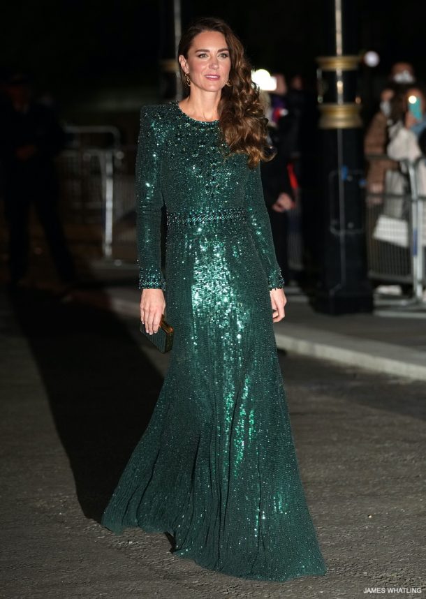 Kate Middleton in green gown at the 2021 Royal Royal Variety Performance