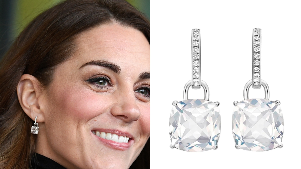 Kate Middleton's Kiki McDonough Cushion Drop Earrings in White Topaz