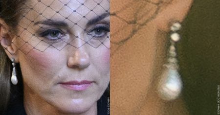 Kate Middleton wears pearls and black veil to Queen’s procession service