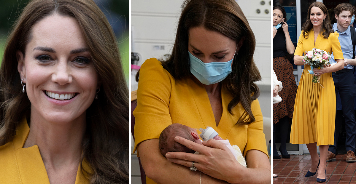 Kate Middleton visits hospital wearing yellow Karen Millen dress