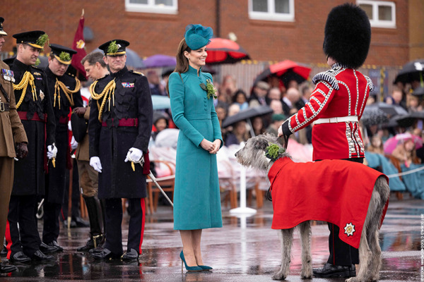 Kate Middleton in teal for St Patrick's Day with the Irish Guards