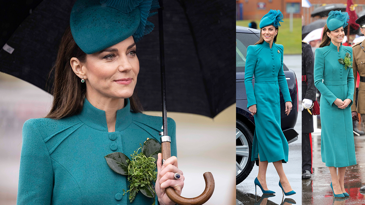 Kate Middleton in teal for St Patrick's Day with the Irish Guards