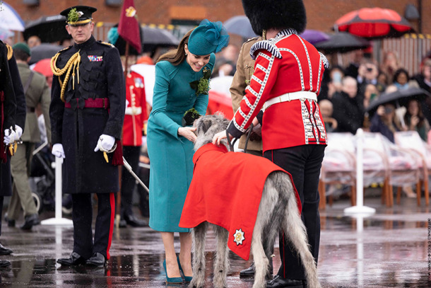 Kate Middleton in teal for St Patrick's Day with the Irish Guards