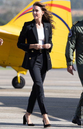 Kate Middleton in black jacket at naval base + lifejacket giggles!