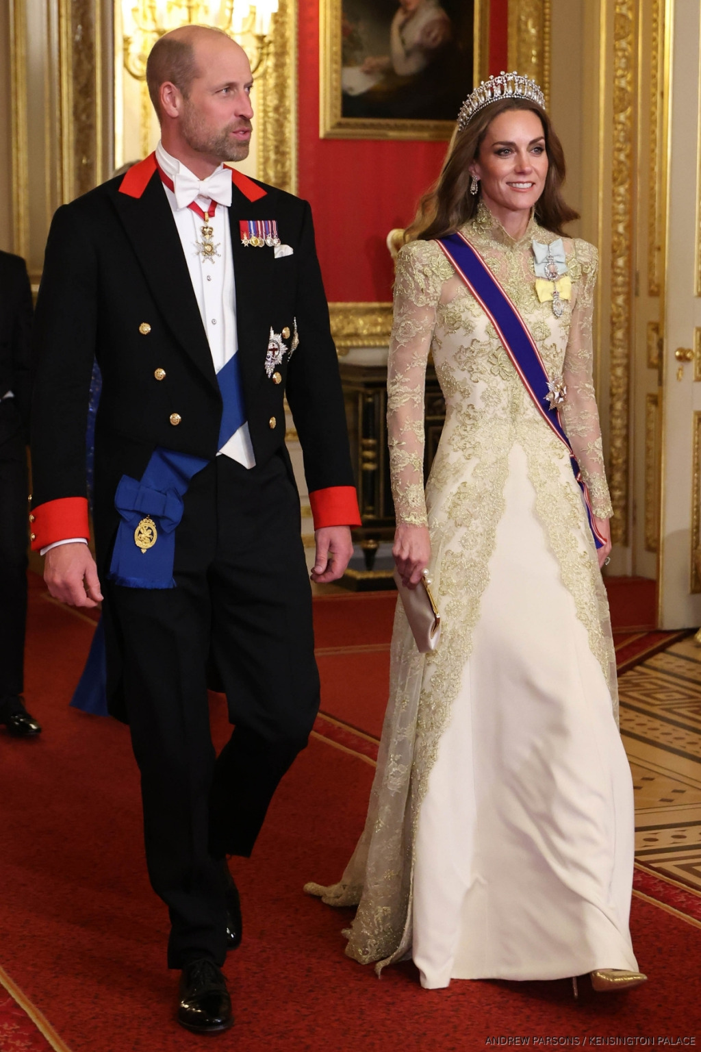 Kate Middleton Dazzles in Golden Floral Gown and Sparkling Tiara at US ...